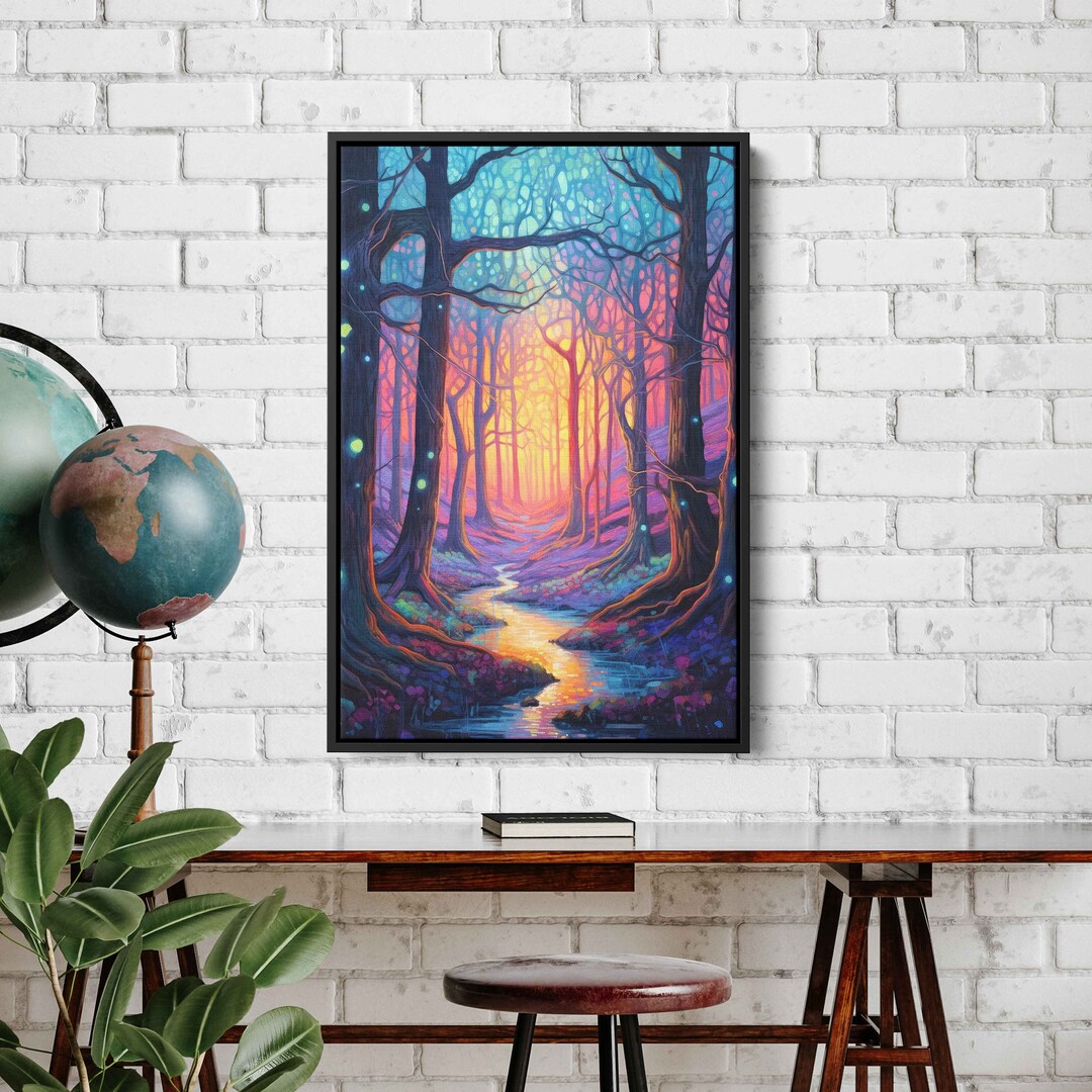 Pop Art Winter Landscape Painting, Framed Canvas Print, Ready to Hang ...