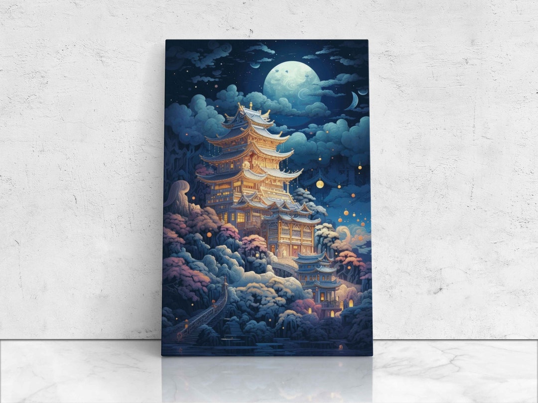 Enchanted Japanese Building, Kirigami Craft Paper Art on Canvas, Ready ...