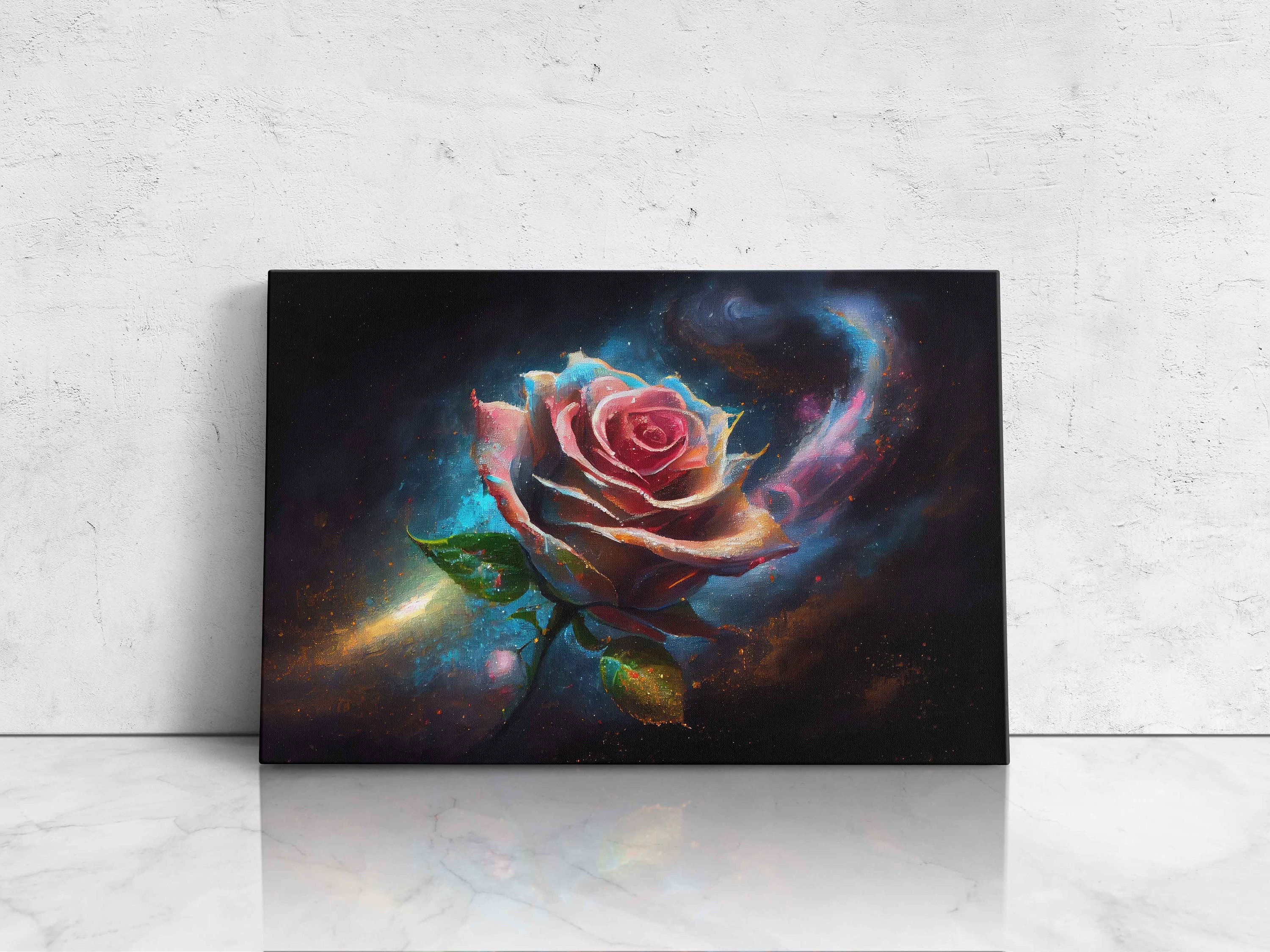 Stunning Oil Painting of A Rose in Space Fantasy Wall Art - Etsy
