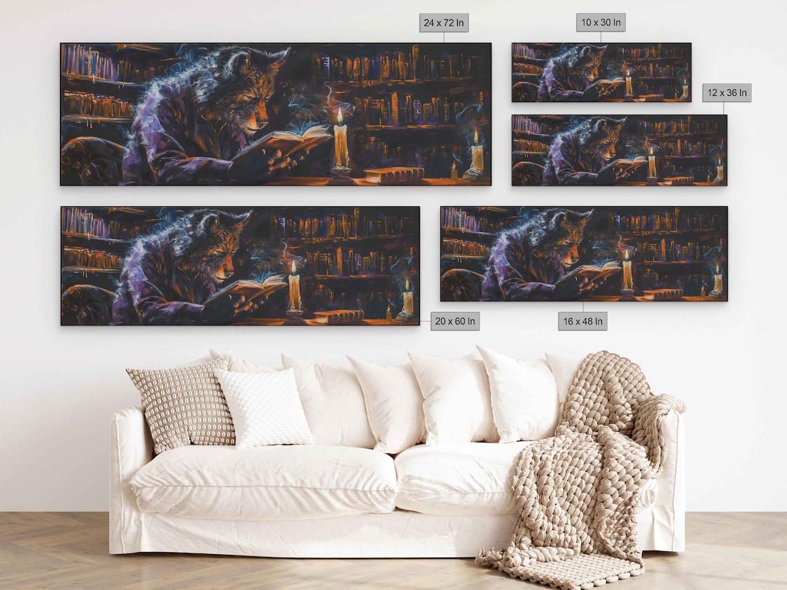 Werewolf Reading Book in Haunted Library by Candlelight Wall Art Canvas ...