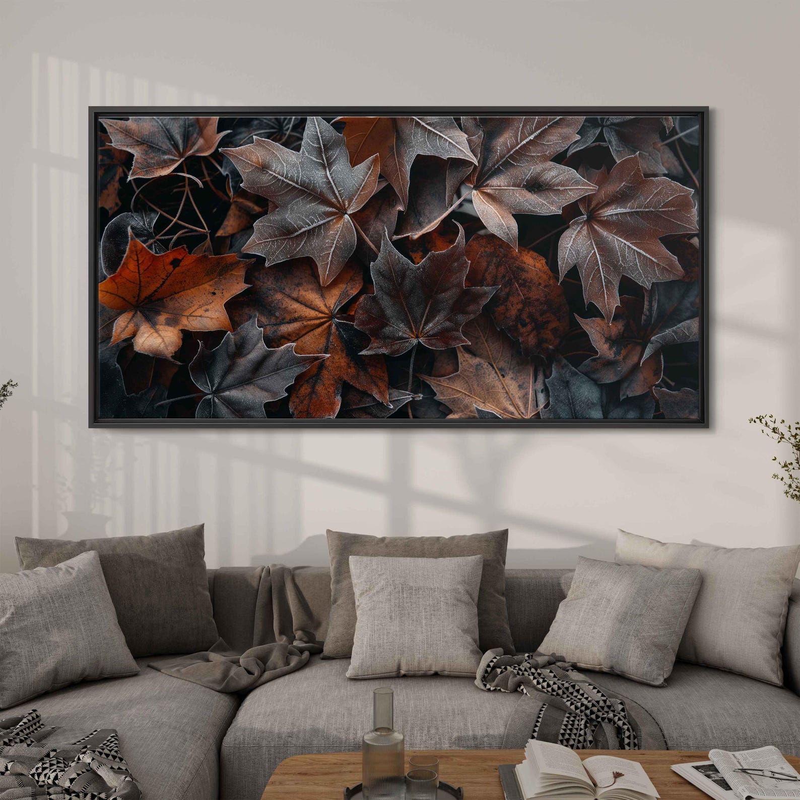 Autumn Leaves Covered in Frost Wall Art Canvas Print, Fall Wall Art ...
