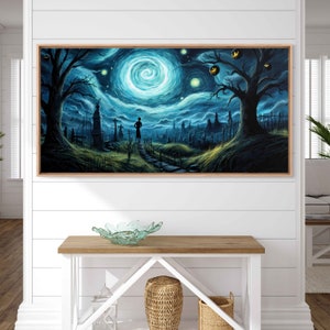 Spooky Halloween Starry Night Van Gogh Inspired Impressionist Wall Art ...