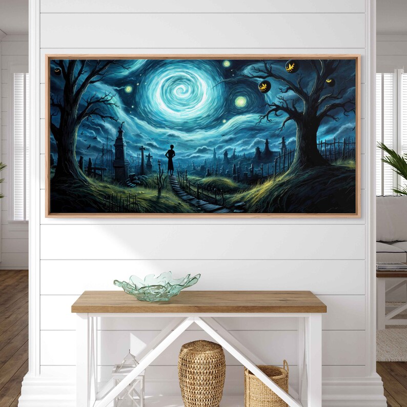 Spooky Halloween Starry Night Van Gogh Inspired Impressionist Wall Art ...