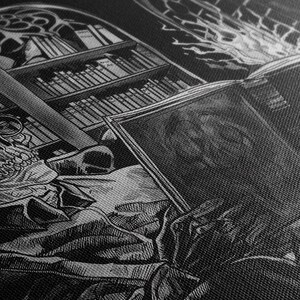 Skeleton in Library Reading Book Ink Art Painting Wall Art Canvas Print ...