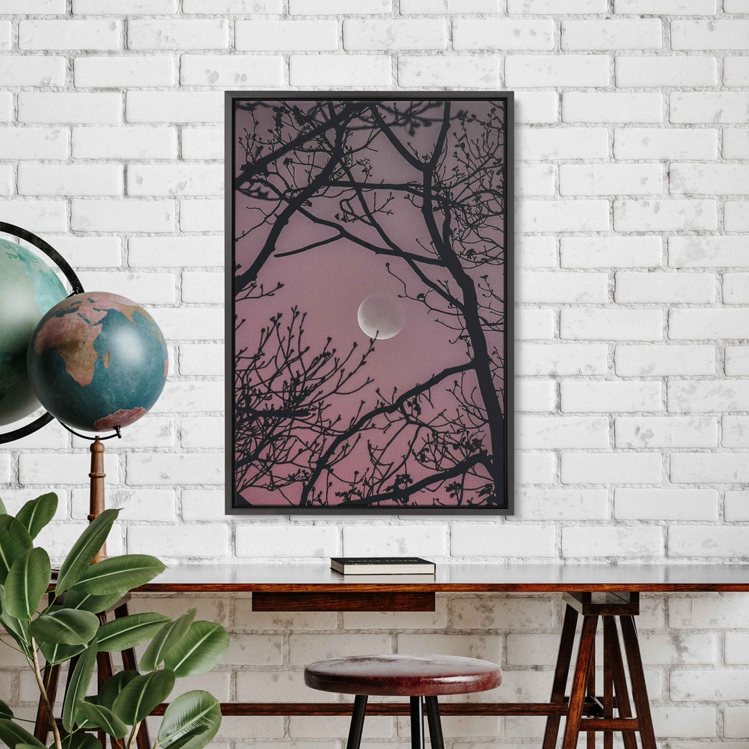 Crescent Moon Shown Through Tree Branches Wall Art Canvas Print ...