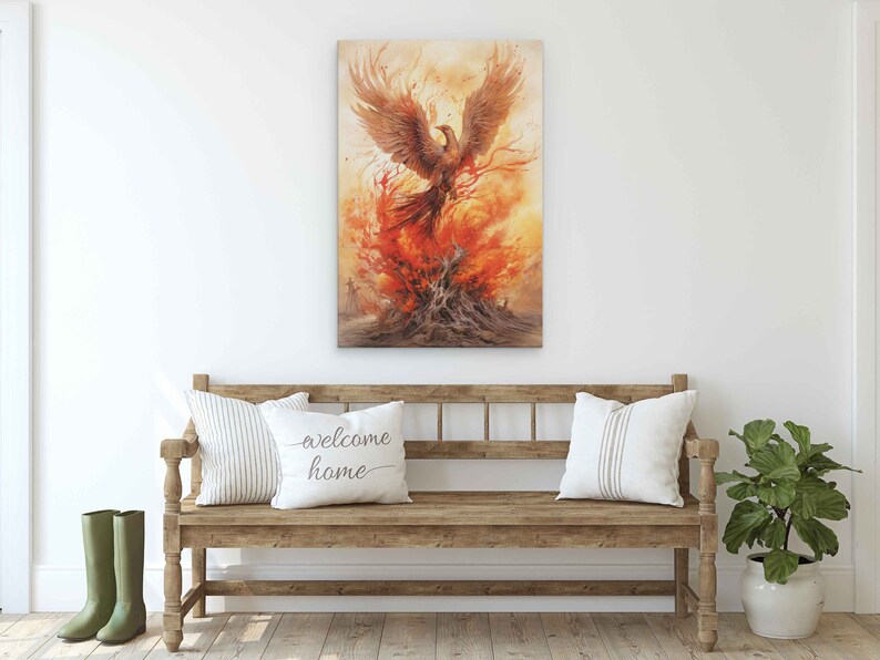 Phoenix Rising From the Ashes, Canvas Reproduction Print, Ready to Hang ...