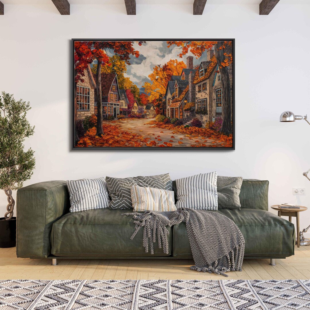 Cozy Autumn Village With Charming Cottages Acrylic Wall Art Canvas ...