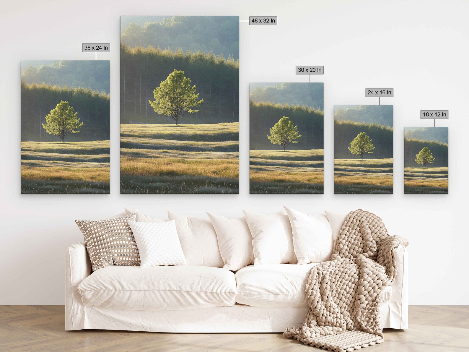 Lone Tree in the Middle of Barren Field With Forest Backdrop Wall Art ...