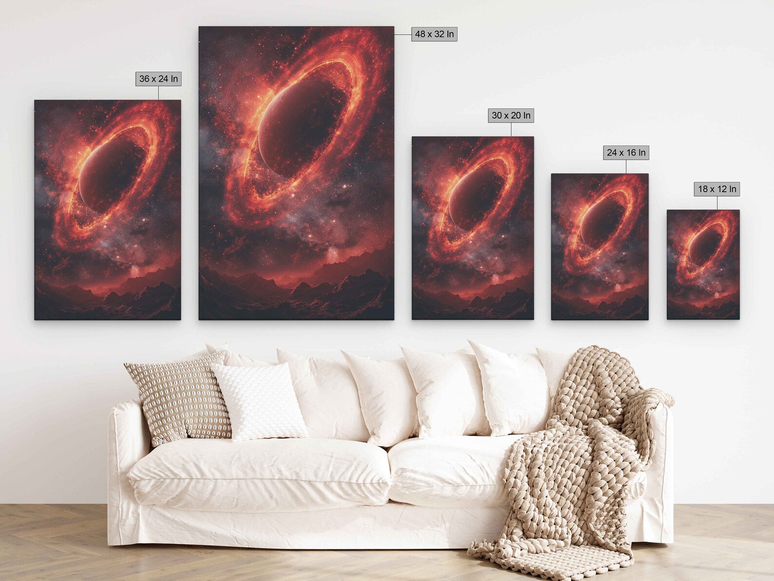 Crimson Red Planet Saturn With Rings in the Starry Sky Wall Art Canvas ...