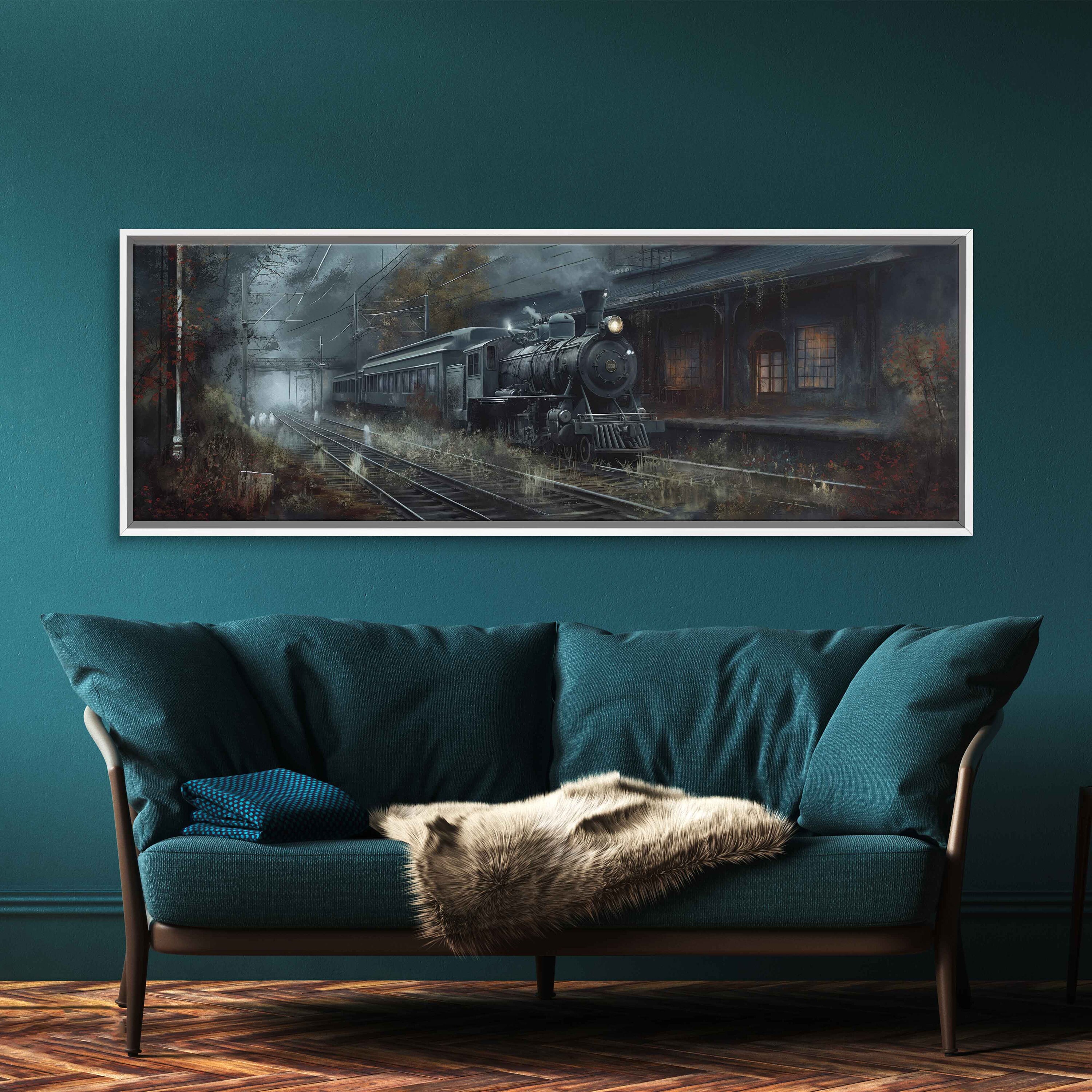 Spooky Old Train Station With Creepy Steam Engine Wall Art Canvas Print ...