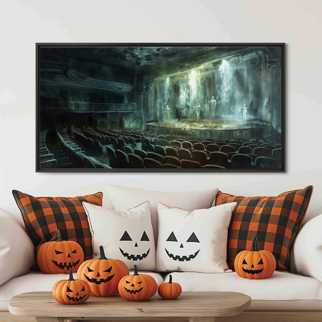 Ghostly Figures Performing in Abandoned Theater Under Moonlight Wall ...