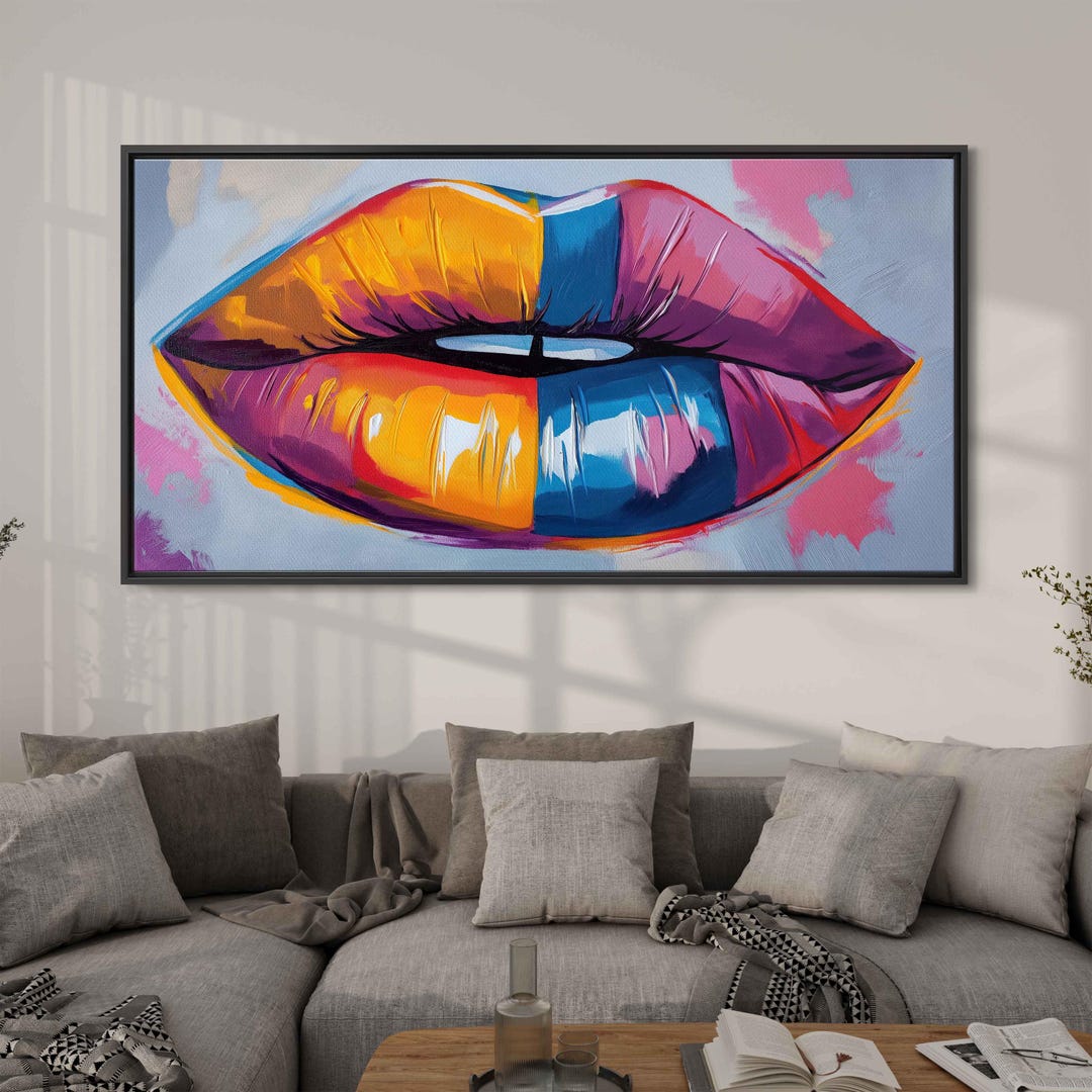 Pop Art Pair of Lips Acrylic Wall Art Canvas Print, Trendy Painting ...