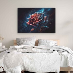Stunning Oil Painting of A Rose in Space, Fantasy Wall Art, Sparkling ...
