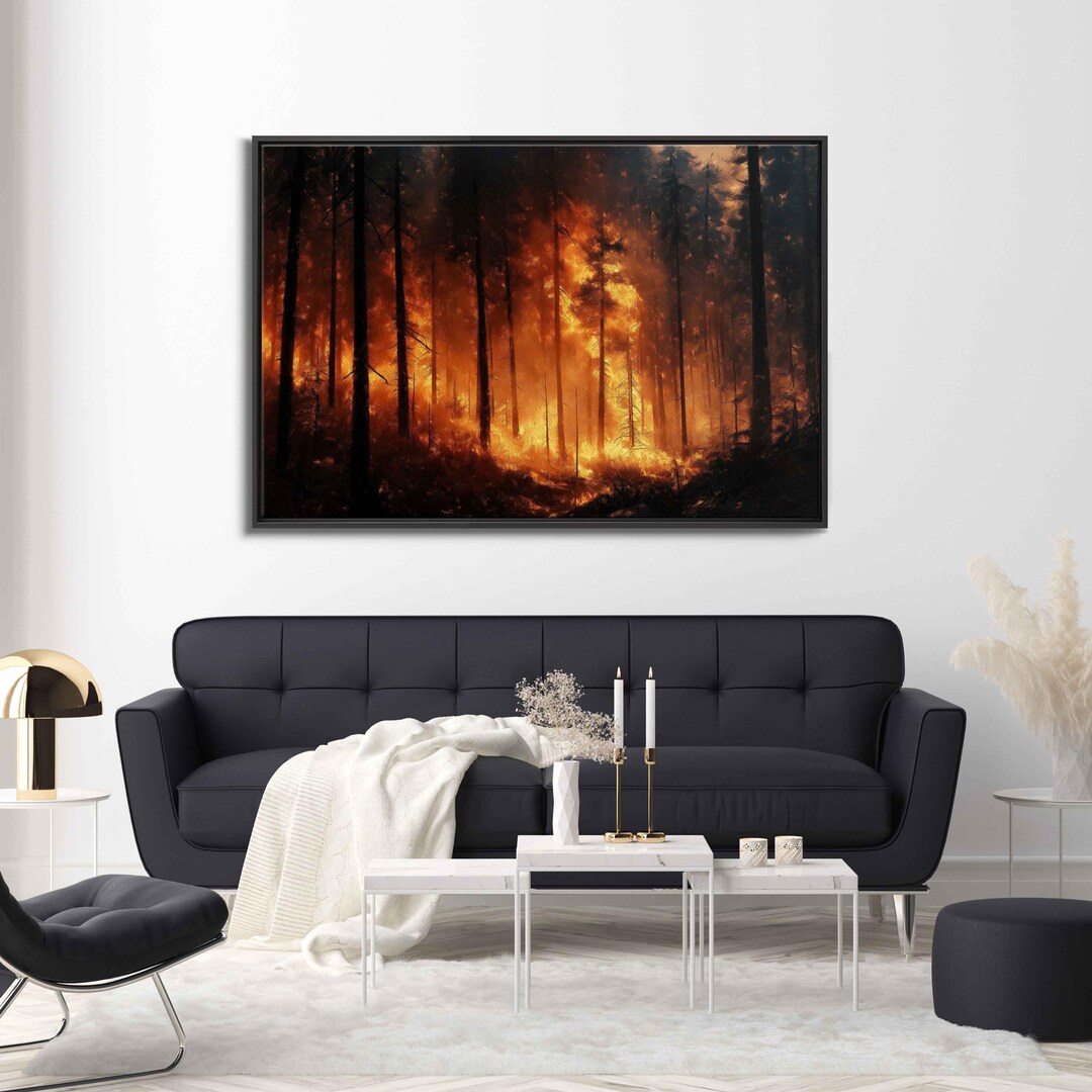 Burning Forest at Dusk, Wall Art Canvas Print, Emotional Oil Painting ...