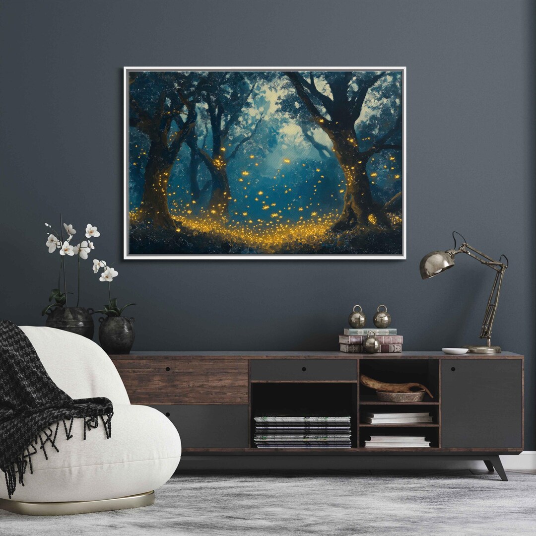 Magical Moonlit Forest Glade Engulfed With Fireflies Oil Wall Art ...