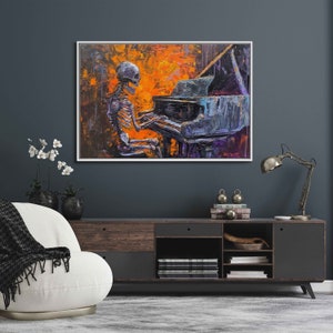 Skeleton Playing Grand Piano in Haunted Ballroom Oil Painting Wall Art ...
