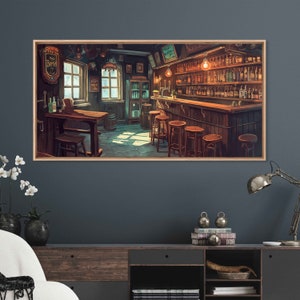 Cartoon Pub Art, Cozy Tavern, Relaxing Pub, Canvas Wall Art Print ...