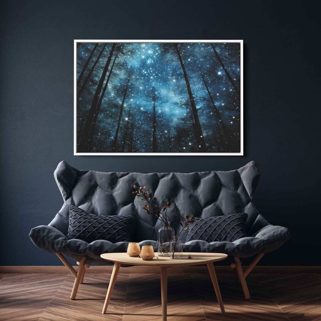 Star Filled Night Sky Inside Forest Painting, Framed Canvas Print ...