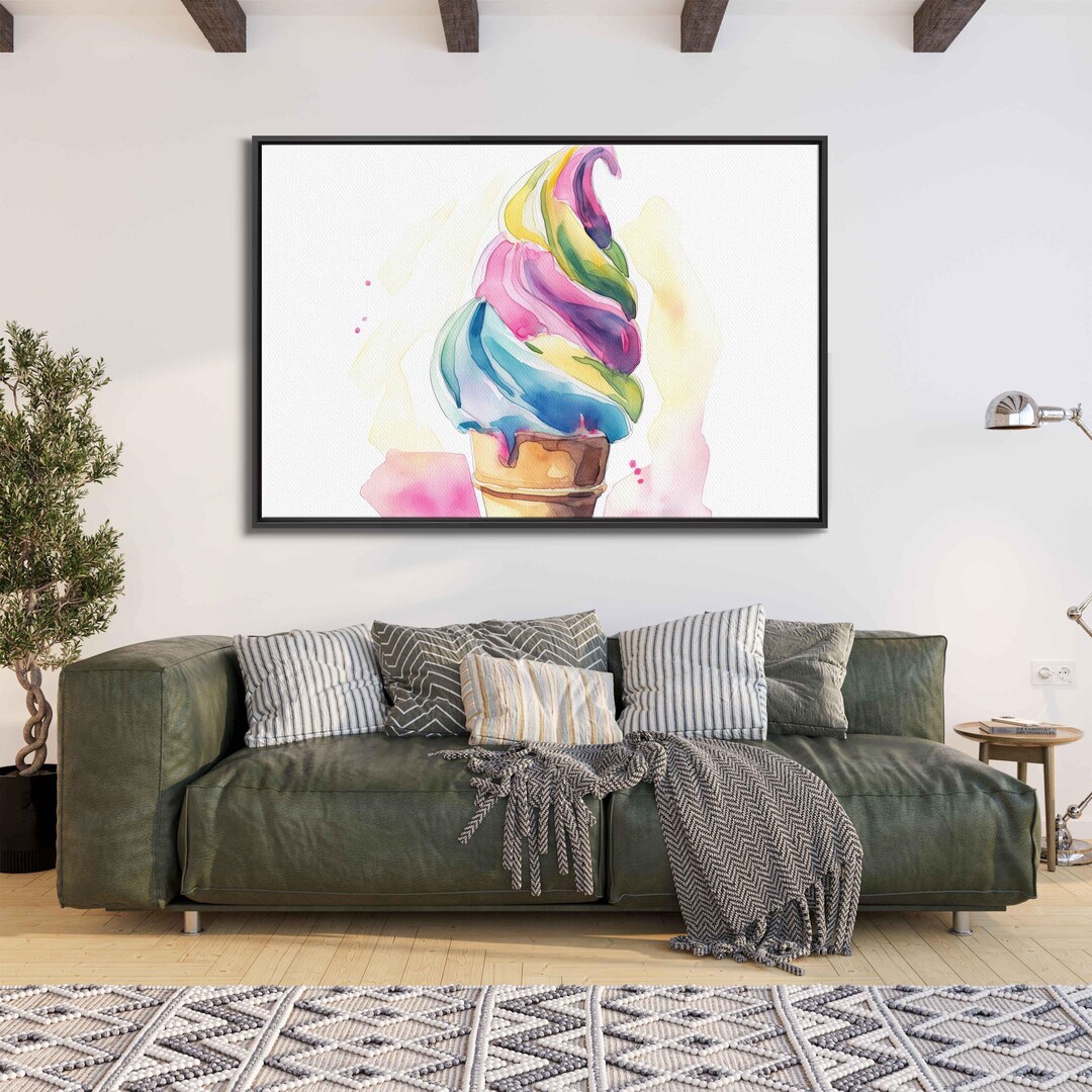Pop Art Ice Cream Cone Watercolor Wall Art Canvas Print, Trendy ...