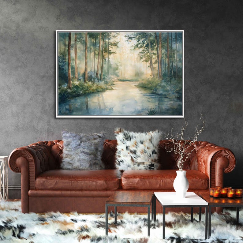 Serene Forest Watercolor, Wall Art Canvas Print, Ethereal Trees and ...