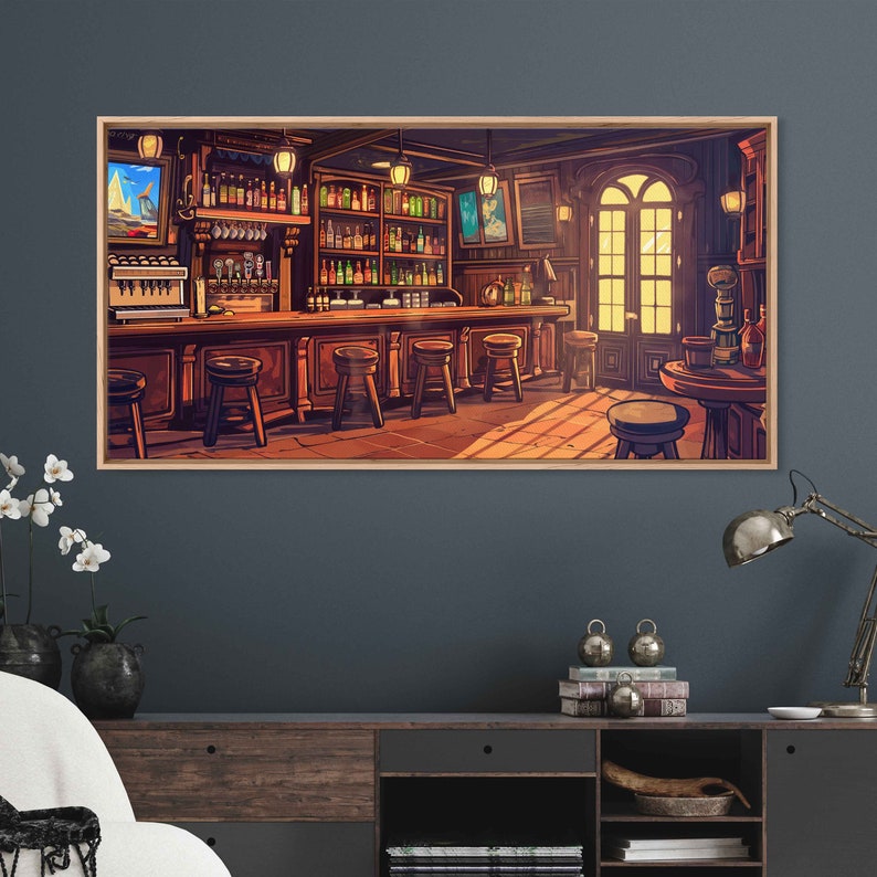 Cartoon Pub Art, Cozy Tavern, Relaxing Pub, Canvas Wall Art Print ...