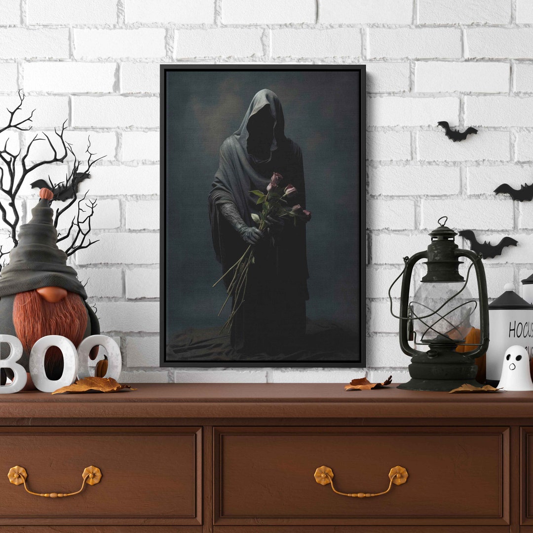 Grim Reaper Holding Roses Wall Art Canvas Print, Angel of Death ...