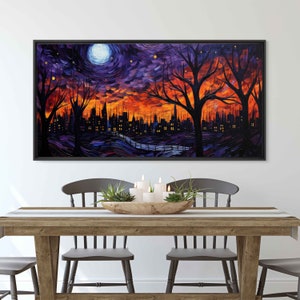 Starry Night Van Gogh Inspired Halloween Wall Art Canvas Print, Spooky ...