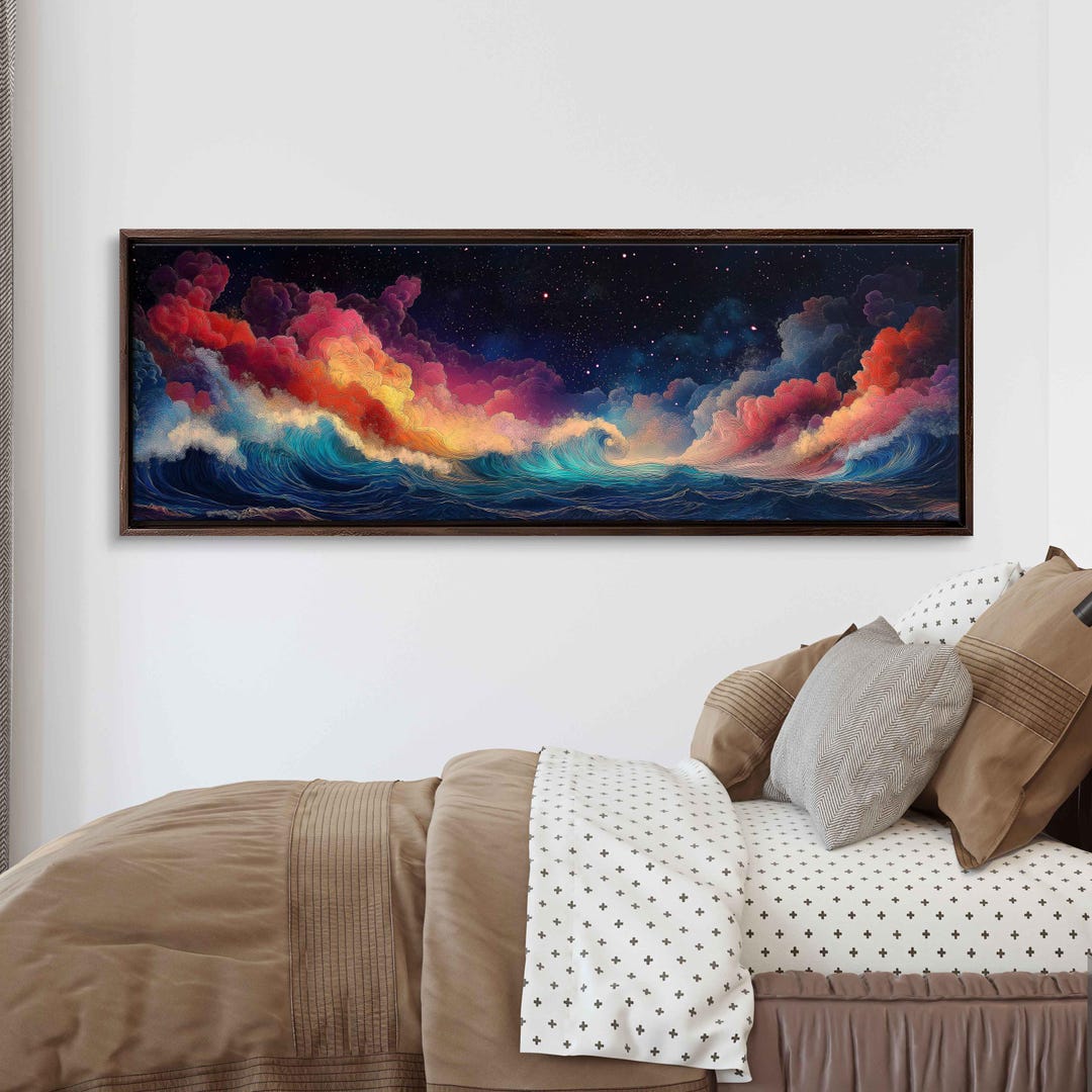 Galaxy Merging With Cosmic Ocean, Wall Art Canvas Print, Vibrant Colors ...