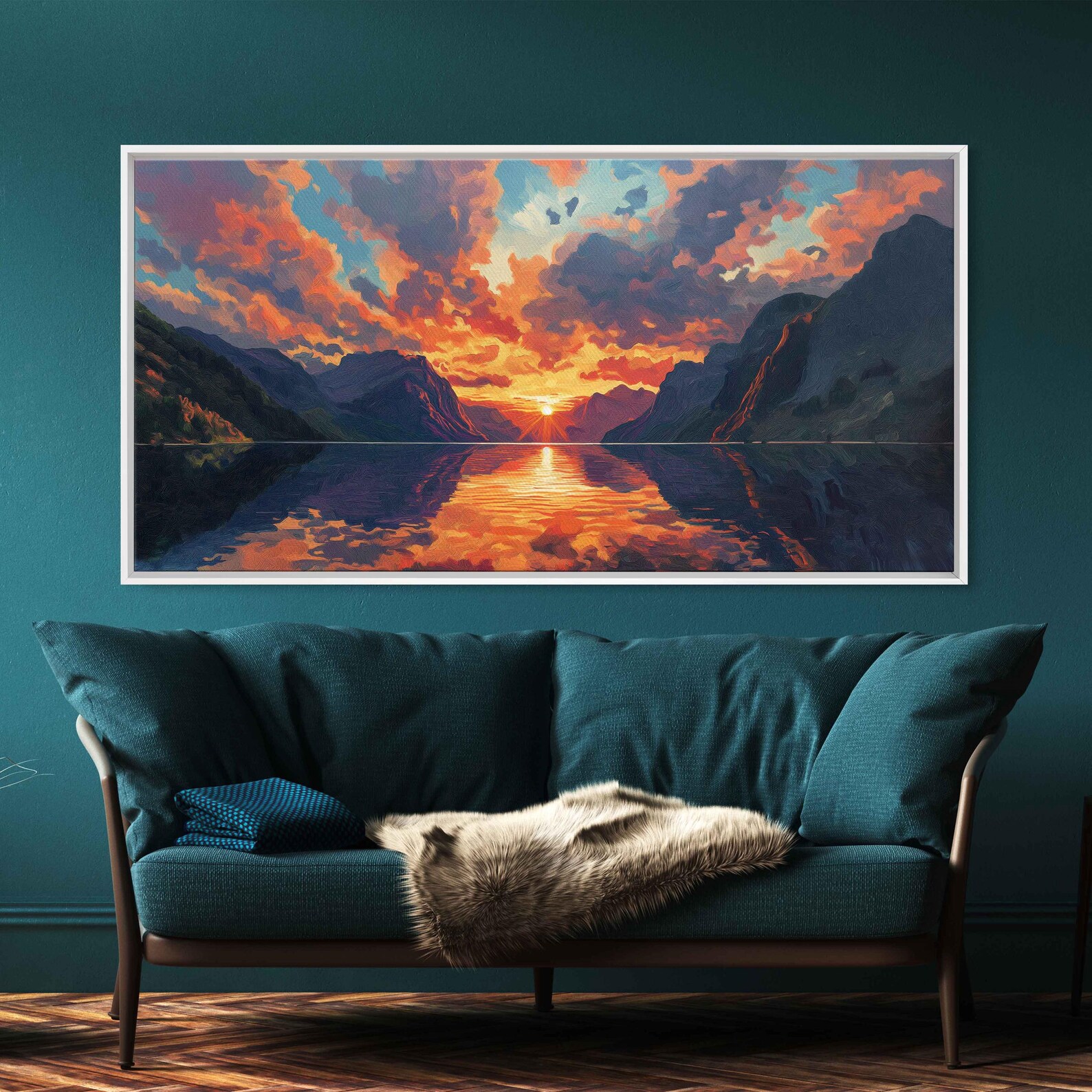 Sunset Over Geiranger Lake, Wall Art Canvas Print, Dramatic Clouds ...