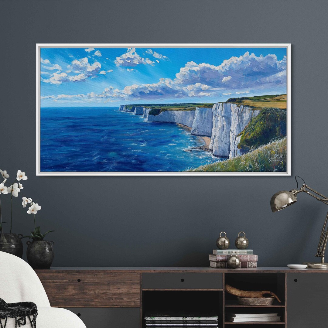 White Cliffs of Dover, Wall Art Canvas Print, Acrylic Painting, Scenic ...