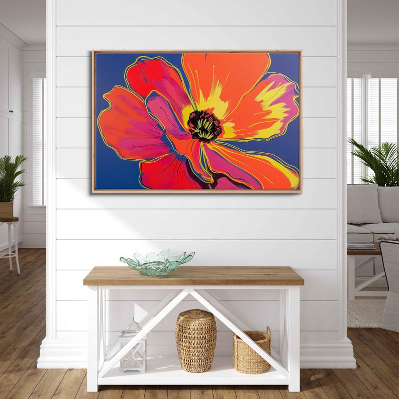 Pop Art Flower Acrylic Wall Art Canvas Print, Trendy Painting, Bright ...
