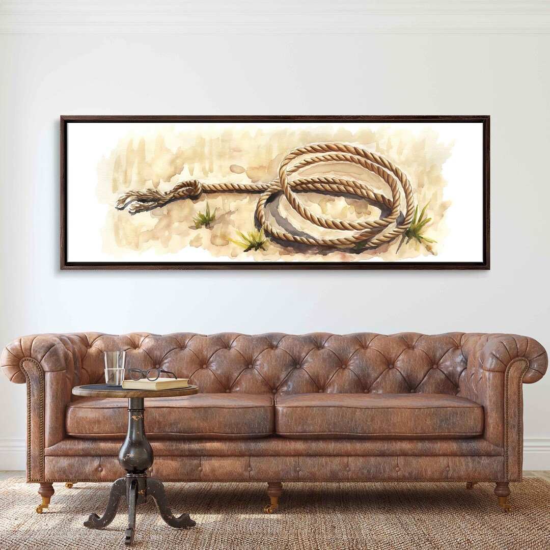 Cowboys Lasso Coiled up Watercolor Wall Art Canvas Print, Western Wall ...
