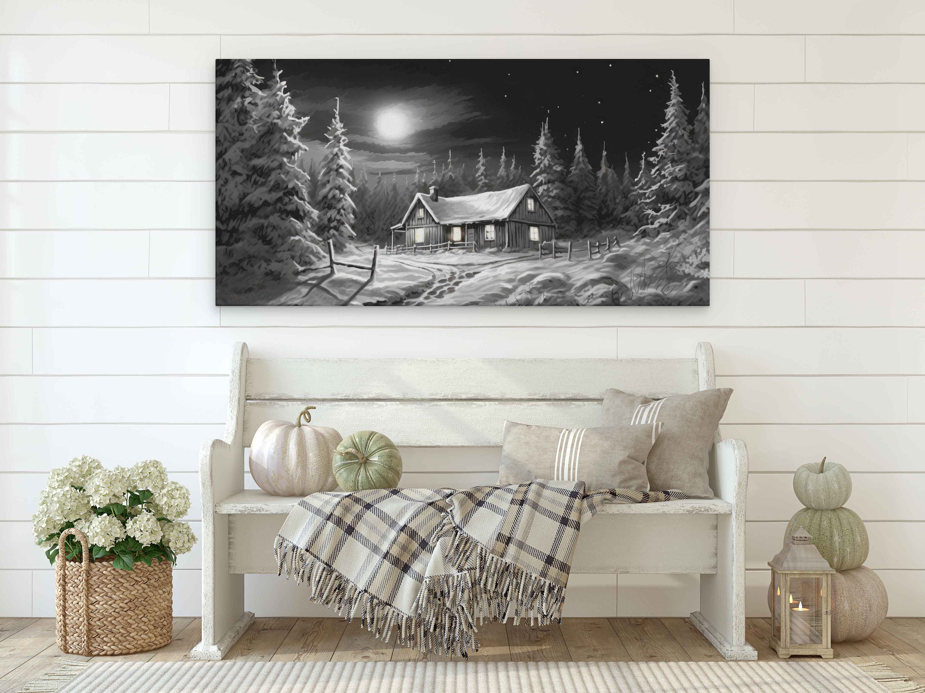 Log Cabin Art Black and White Canvas Print Ready to Hang - Etsy