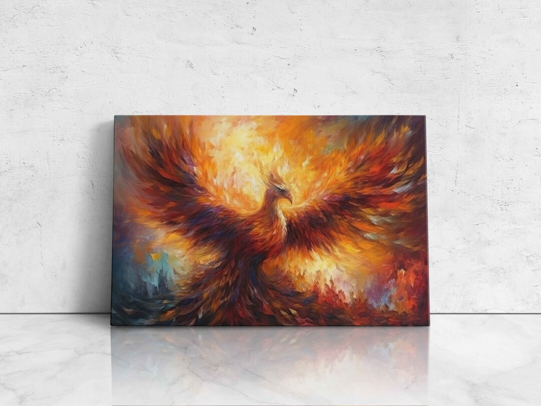 Oil Painting of A Phoenix Spreading Its Wings, Beautiful Painting on ...