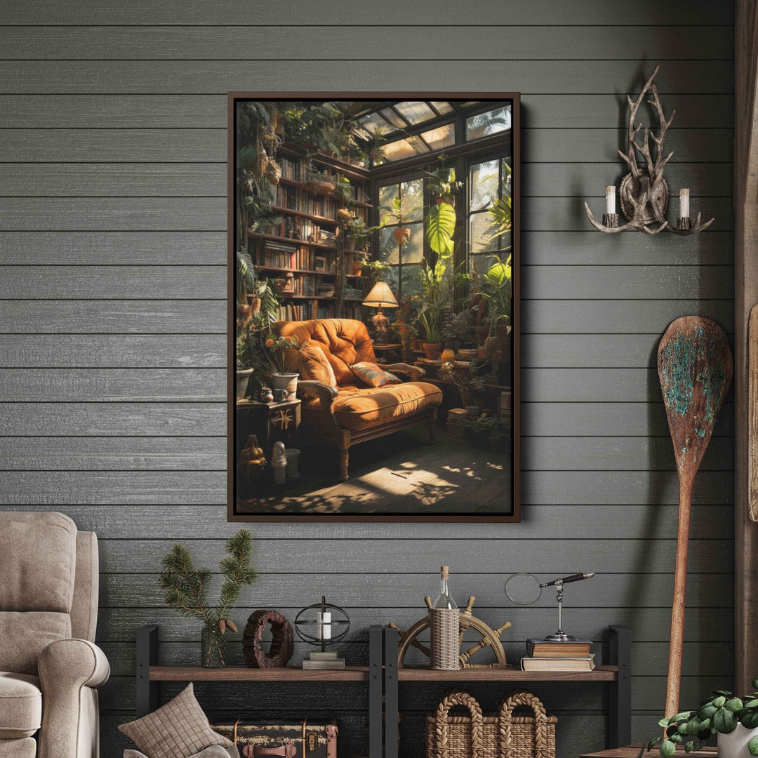 Greenhouse Book Nook Wall Art Canvas Print, Plant Nursery Library, Gift ...