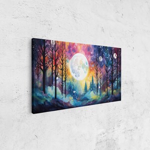 Celestial Moonlit Forest, Colorful Wall Art Painting, Framed Canvas ...