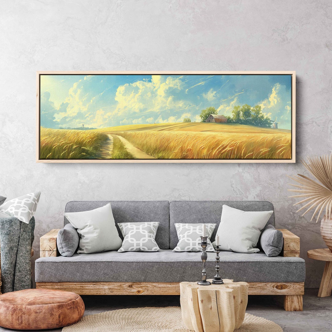 Minimalistic Rural Countryside Panoramic Landscape Wall Art Canvas ...