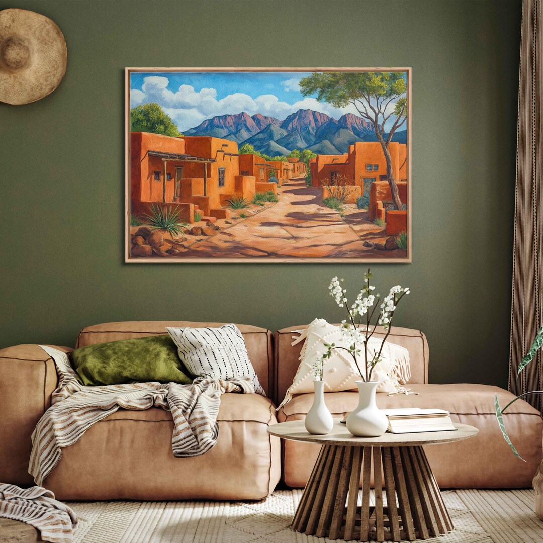 Sunlit Adobe Village, Wall Art Canvas Print, Vibrant Terracotta Colors ...