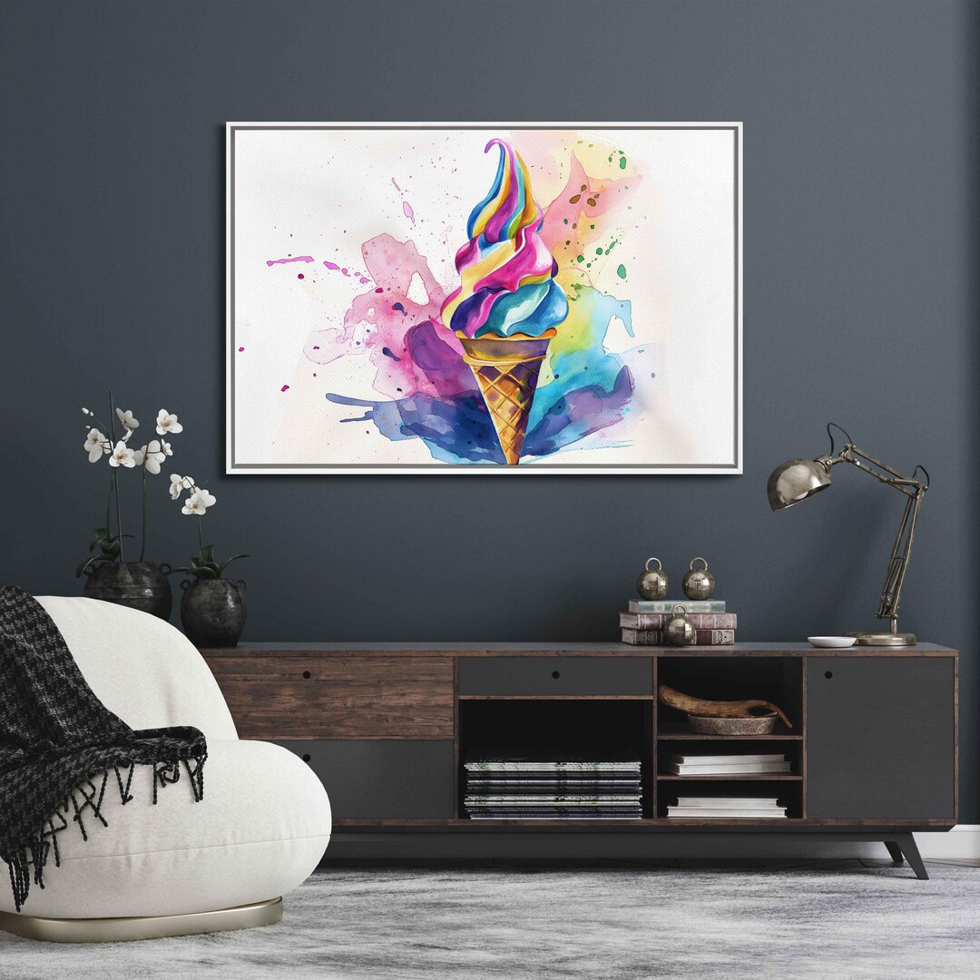 Pop Art Ice Cream Cone Watercolor Wall Art Canvas Print, Trendy ...