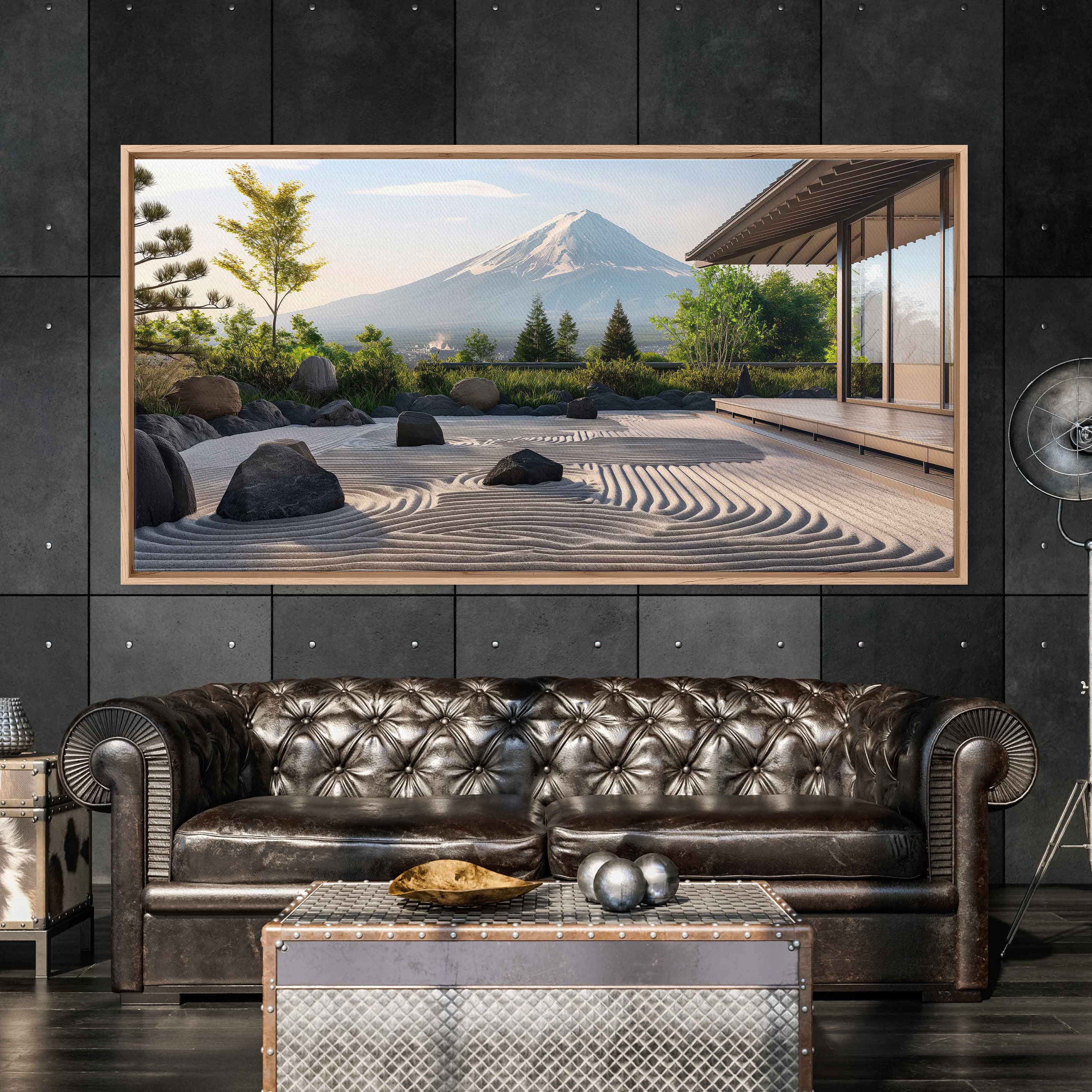 Japanese Zen Garden Overlooking Mount Fuji Wall Art Canvas Print, Asian ...