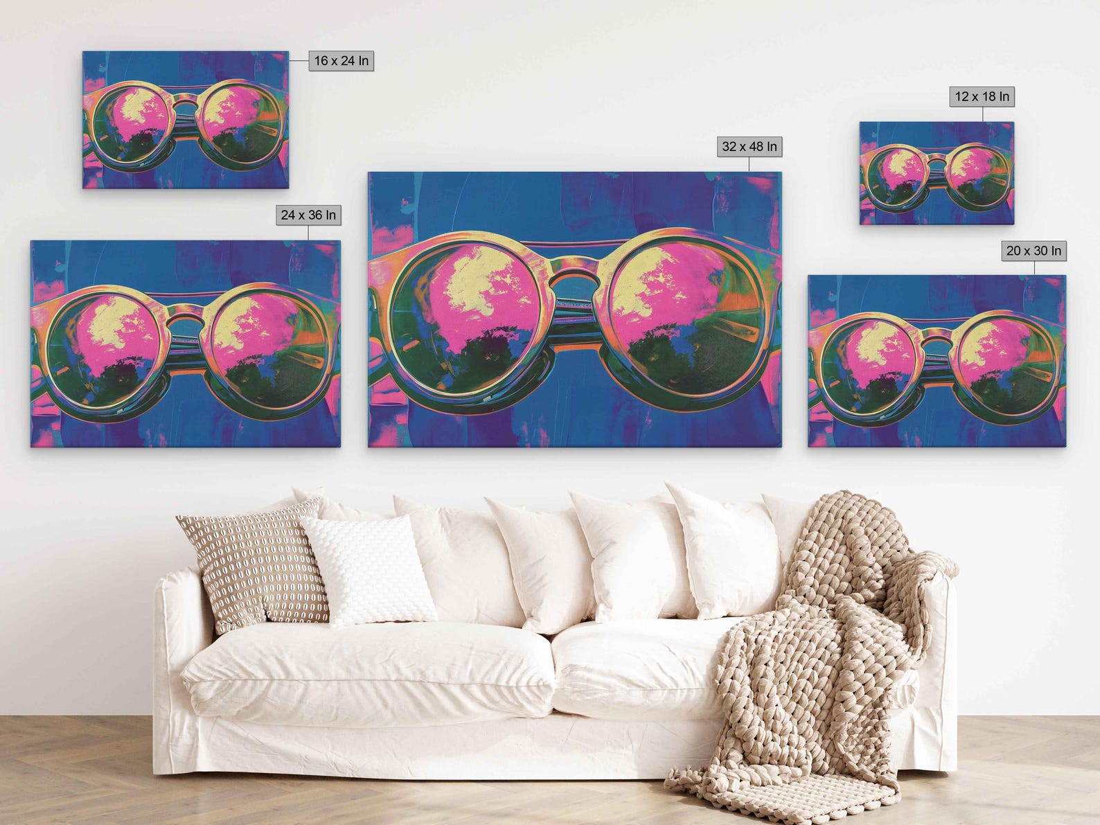 Pop Art Retro Sunglasses Acrylic Wall Art Canvas Print, Trendy Painting ...