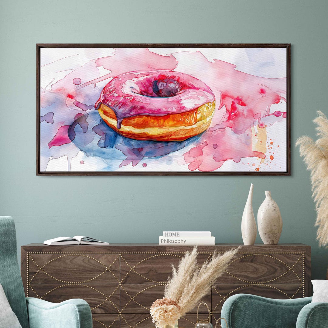 Pop Art Donut Watercolor Wall Art Canvas Print, Trendy Painting, Bright ...