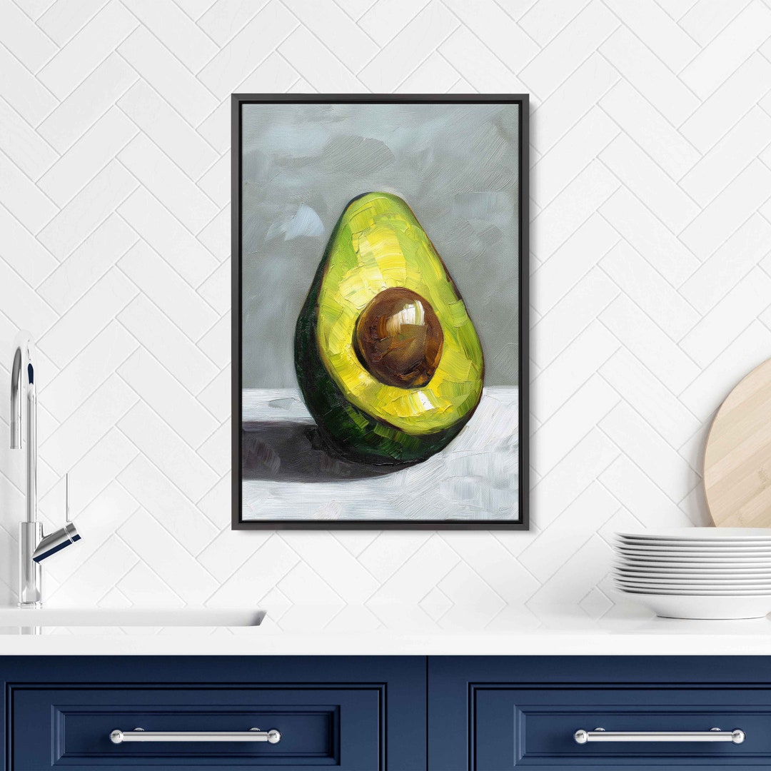 Acrylic Avocado Painting Wall Art Canvas Print, Kitchen Decor, Simple ...