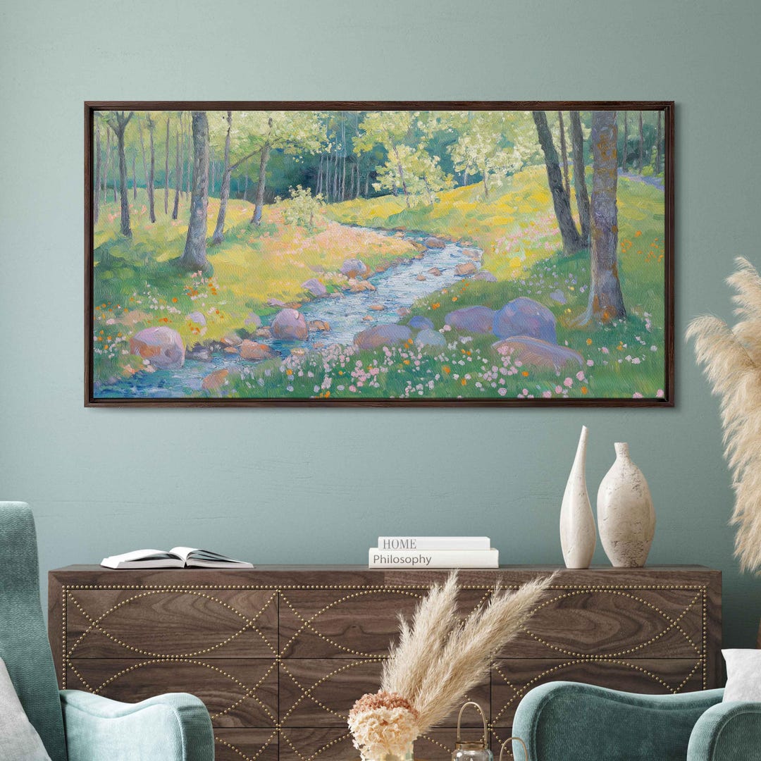 Spring Landscape With Joyful Stream, Wall Art Canvas Print, Vibrant ...