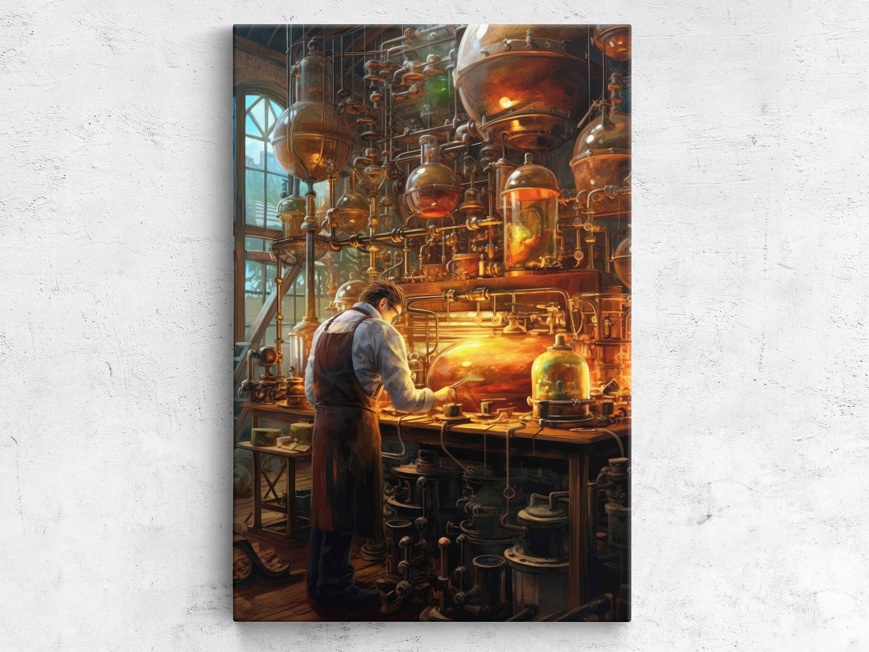 Steampunk Science Lab Experiments Framed Canvas Print Ready - Etsy
