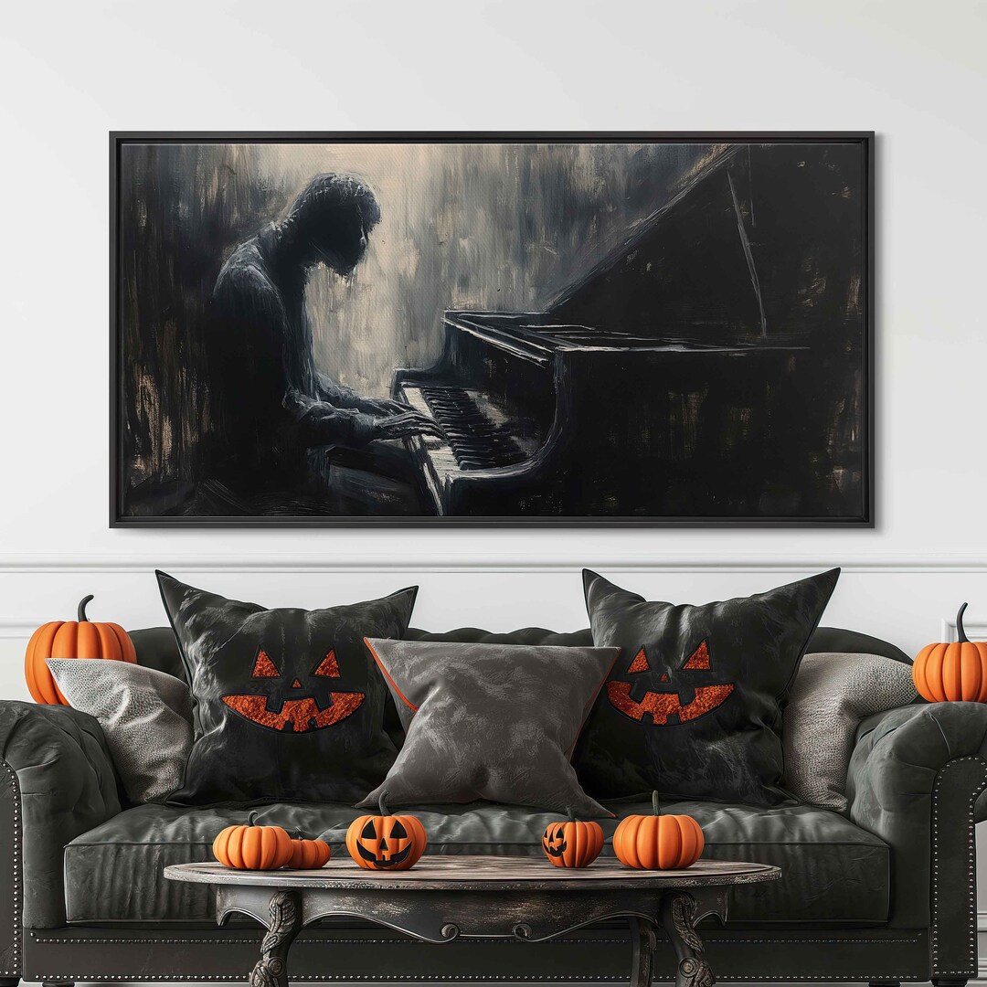 Spooky Ghoul Playing Grand Piano in Haunted Ballroom Wall Art Canvas ...