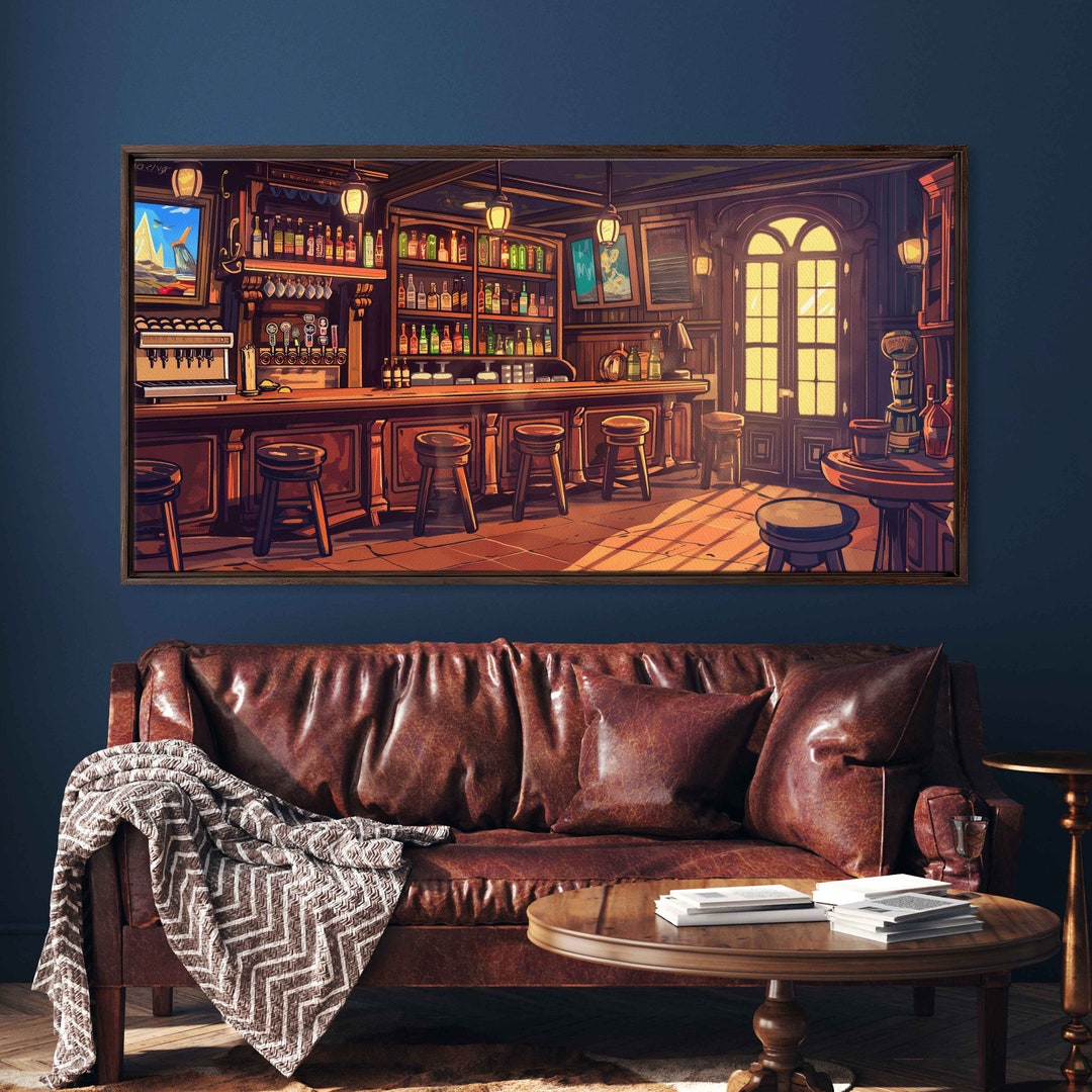 Cartoon Pub Art, Cozy Tavern, Relaxing Pub, Canvas Wall Art Print ...