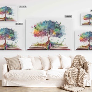 Tree of Knowledge Watercolor Art on Canvas, Ready to Hang, Library ...
