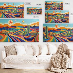 Abstract Arizona Desert Landscape, Wall Art Canvas Print, Bold Lines ...