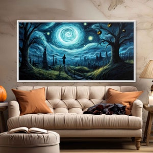 Spooky Halloween Starry Night Van Gogh Inspired Impressionist Wall Art ...